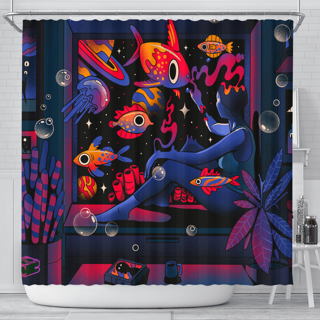 Lofi Fish Sad Anime Girl Shower Curtain - 47choco