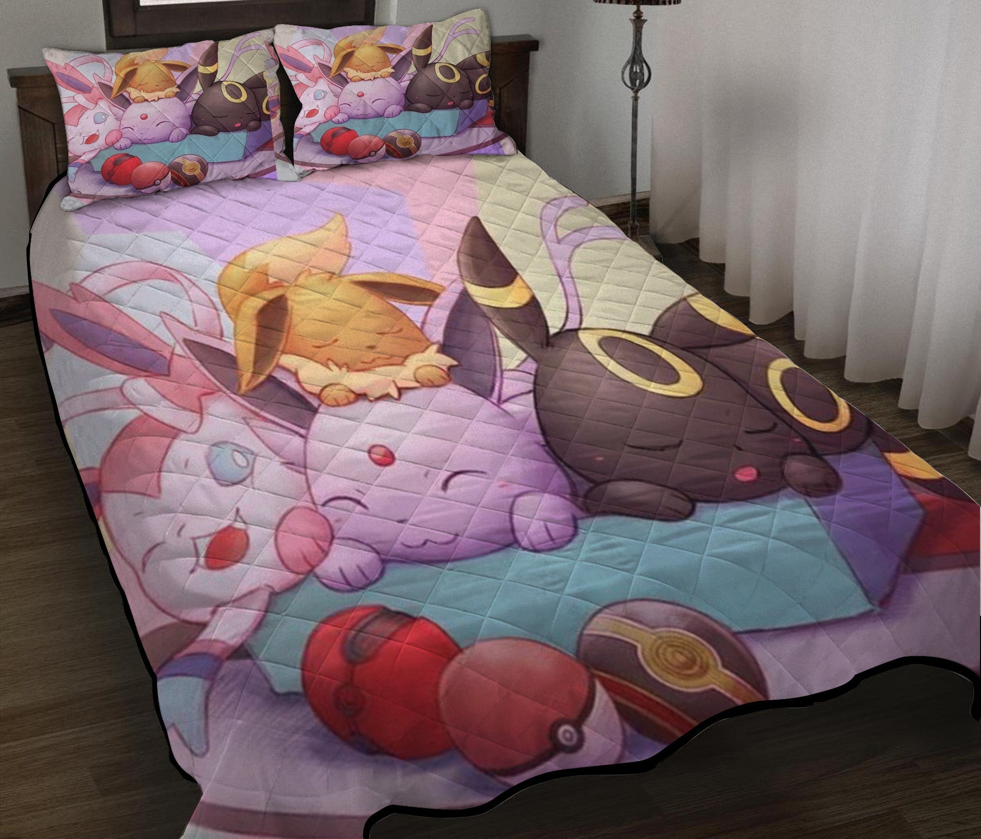 Cute Eevee Evolution Pokemon Quilt Bed Sets - 47choco