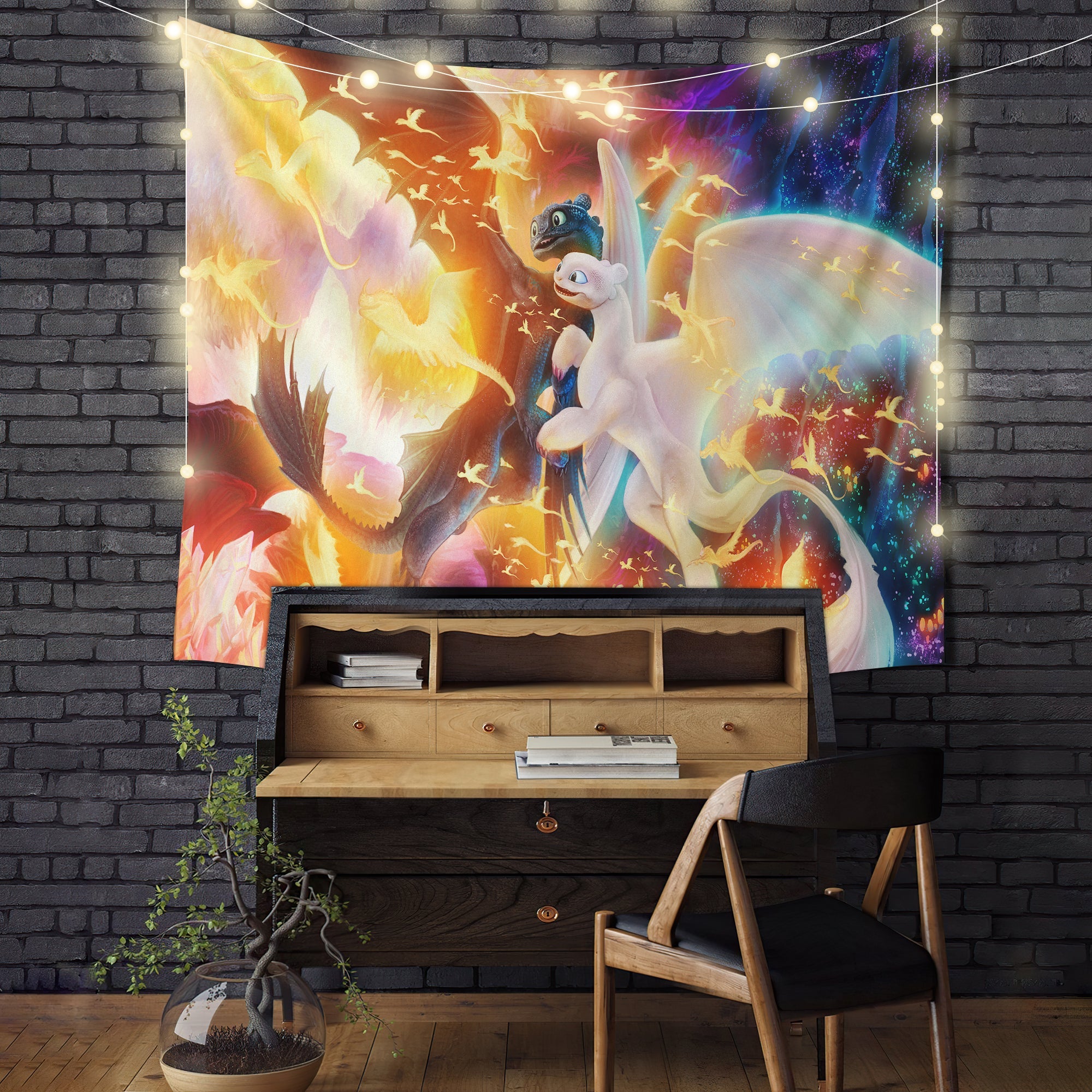 Toothless And Light Fury How To Train Your Dragon Tapestry Room Decor ...